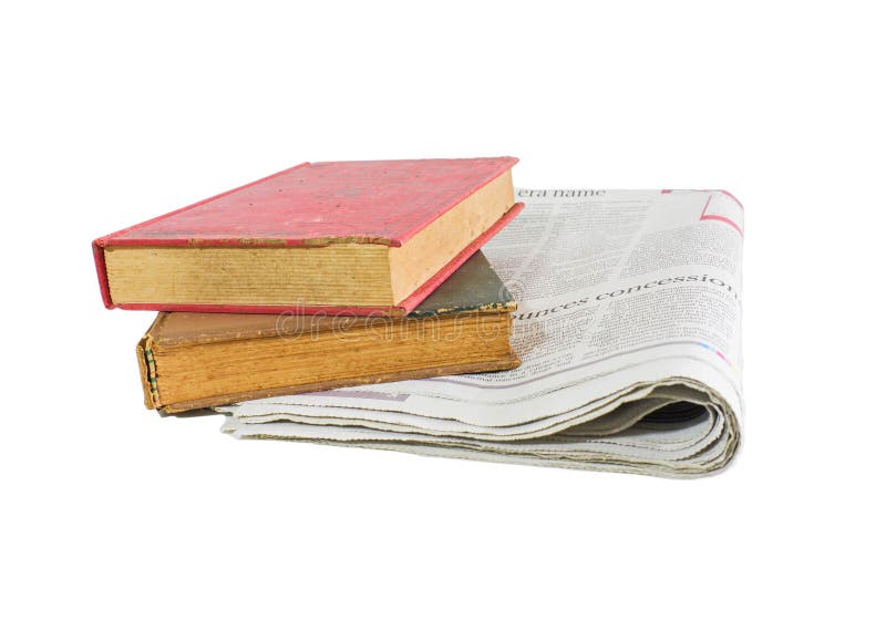 Newspaper and Old Books on White Background Stock Image - Image of ... Newspaper and Old Books on White Background Stock Image - Image of ...