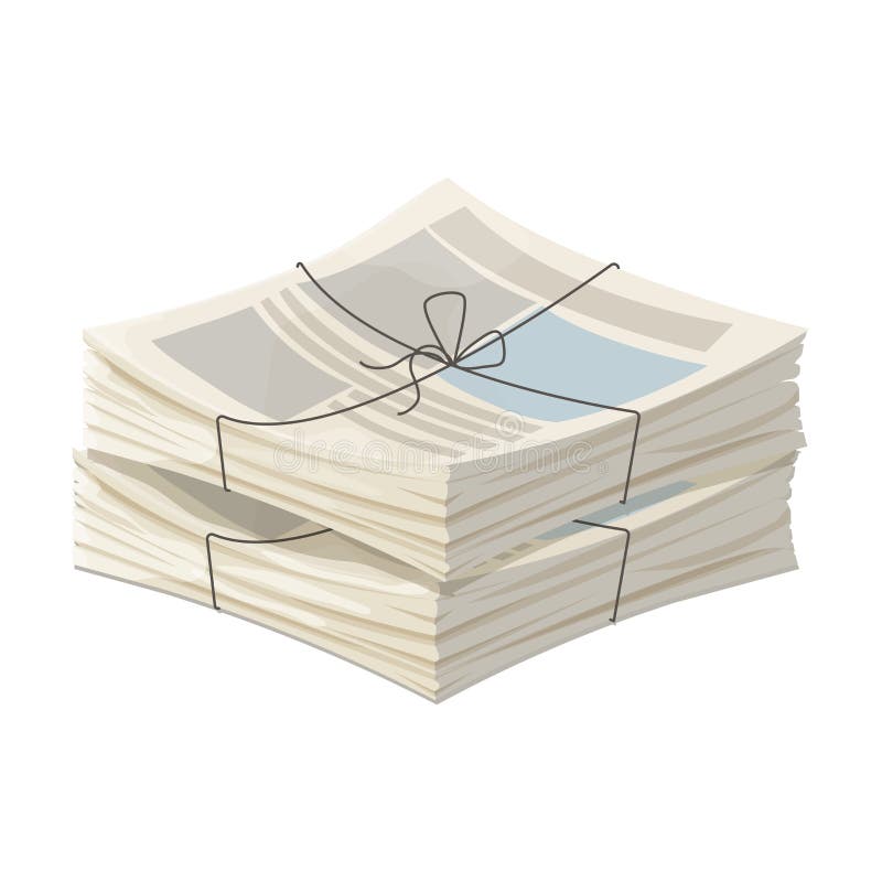 Newspaper Pile, Stack of Magazine with Rope in Cartoon Style Isolated ...
