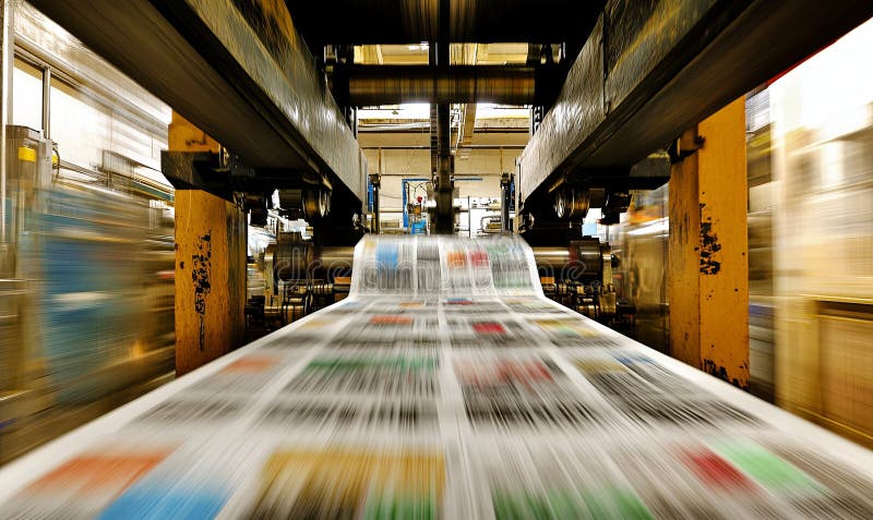 A Newspaper Printing Press in Operation, Showing the Paper Being Rolled ...
