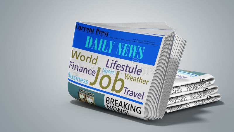 Newspaper in Stack 3d Render on Grey Stock Illustration - Illustration ...