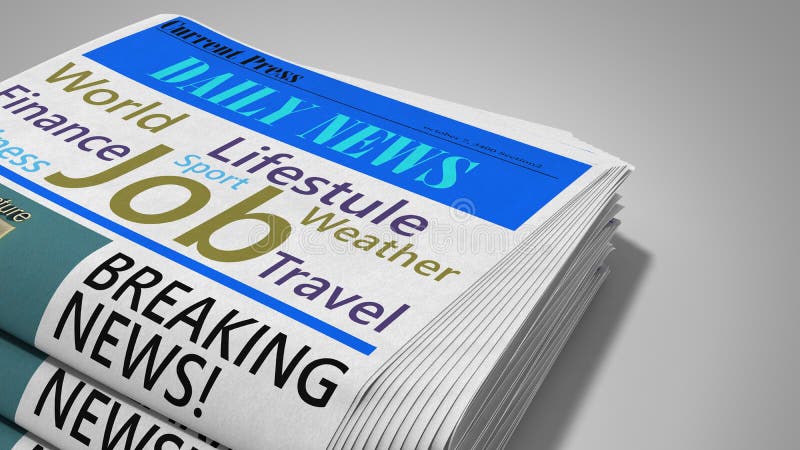 Newspaper in Stack 3d Render on Grey Stock Illustration - Illustration ...