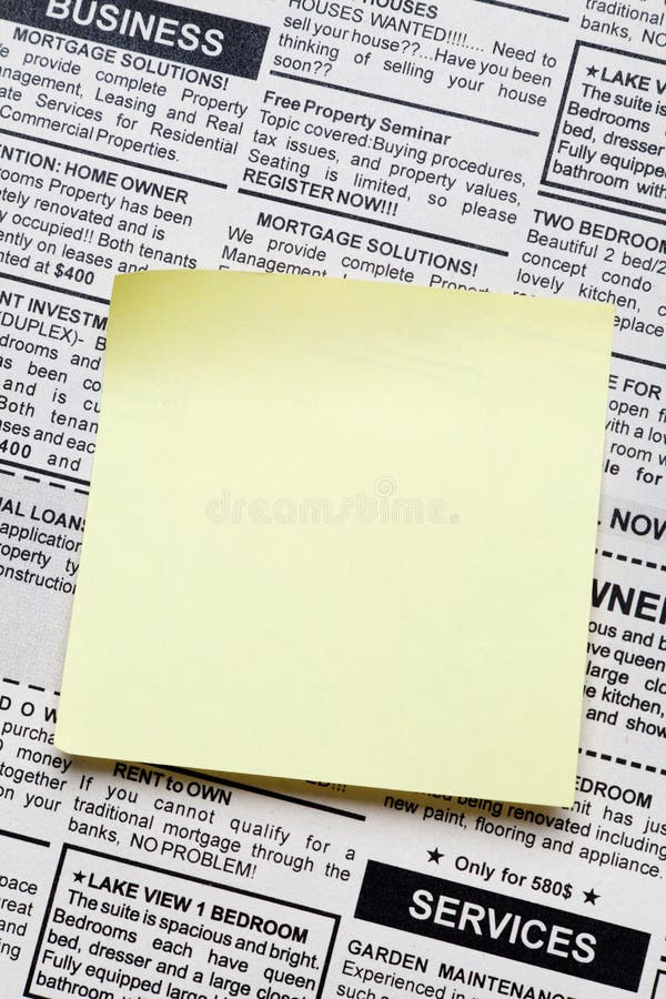 Newspaper and sticky note stock photo. Image of note - 78883920