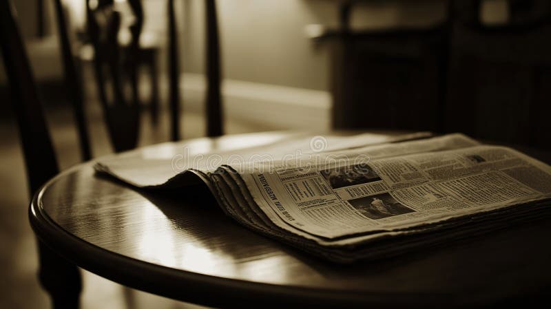 Newspaper on Table in Cafe, Blurred Background Stock Photo - Image of ...