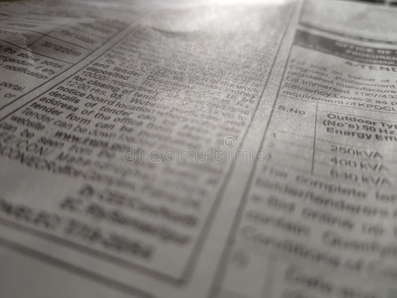Newspaper text in close-up stock image. Image of white - 164697531