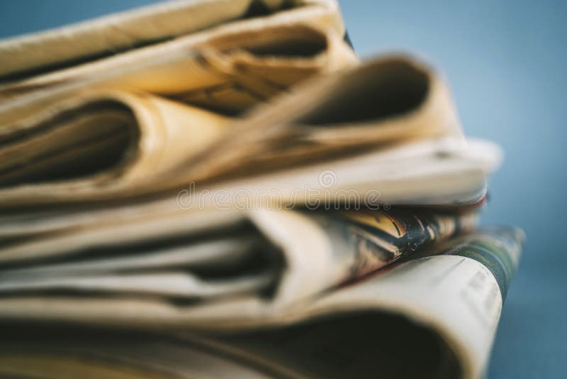Newspapers on Blue Background Stock Photo - Image of stack, journalism ...