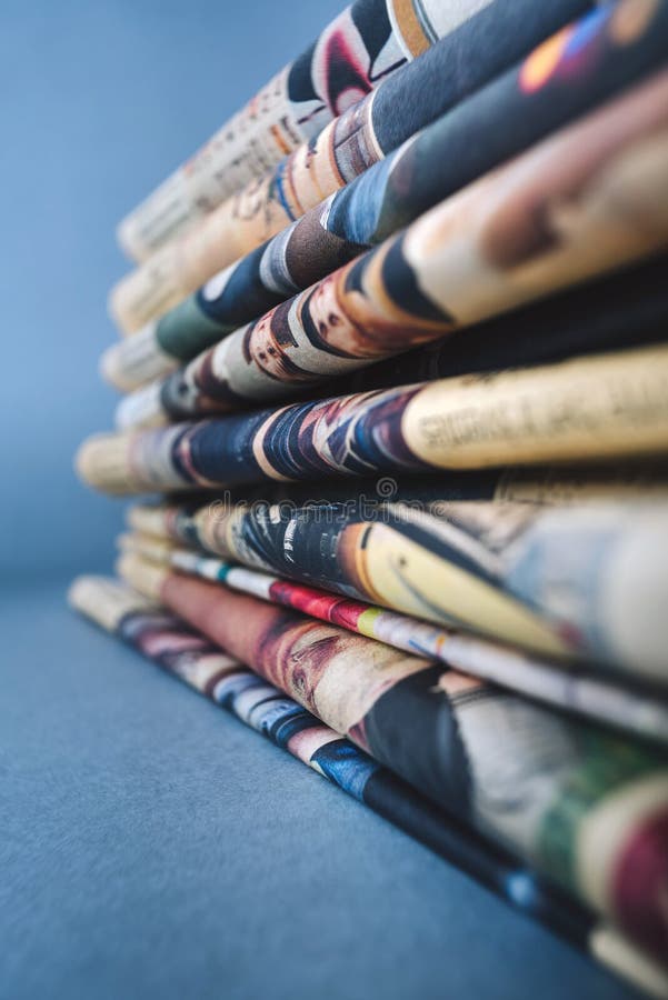 Newspapers on Blue Background Stock Photo - Image of journalism ...