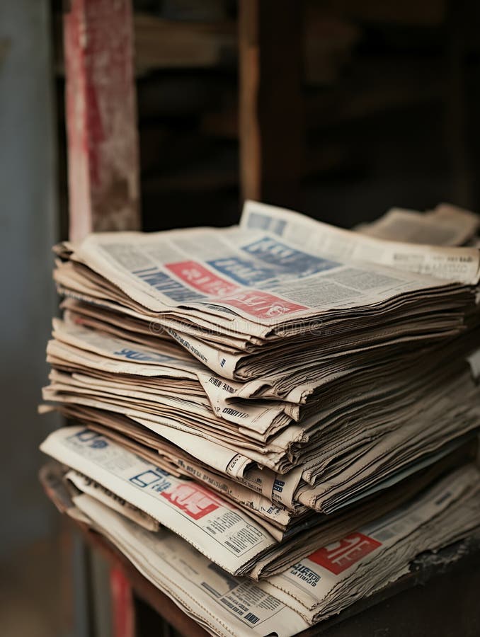 Newspapers Stacked in an Old Building Capturing Headlines from a ...