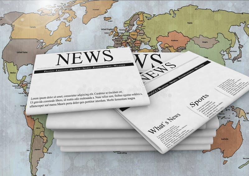 Newspapers Stacked on Top of World Map Stock Illustration ...