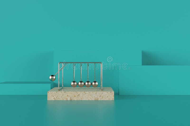 Newton Cradle 3d Illustration Marble Chrome and Blue Stock Illustration ...