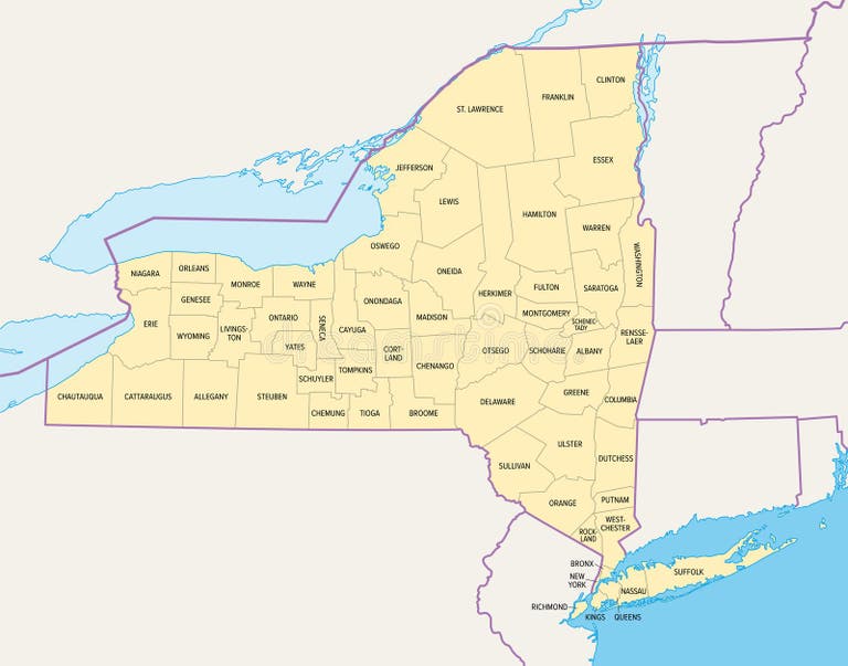 U.S. State of New York, Subdivided into 62 Counties, Political Map ...