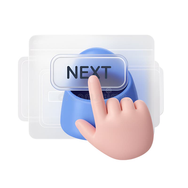 Next Button Pressed by Cartoon Hand on Blue Object and Clear Panels Design Element Stock ...