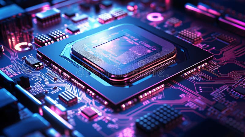 Next-Gen Microprocessor on a High-Tech Circuit Board Stock Illustration ...