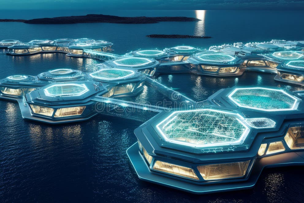 A Next-generation Spaceport Where Passengers Board Hexagonal Floating ...
