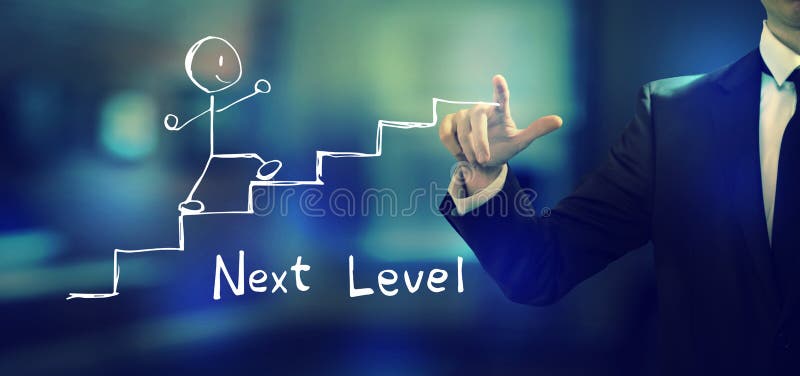 Next Level Concept with a Businessman Stock Photo - Image of drawing ...