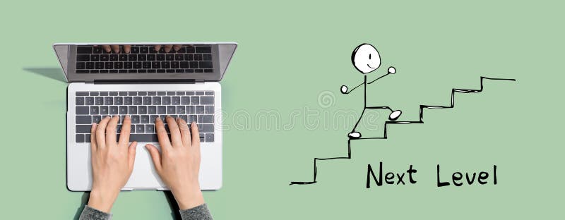 Next Level Concept with Person Using Laptop Computer Stock Illustration ...