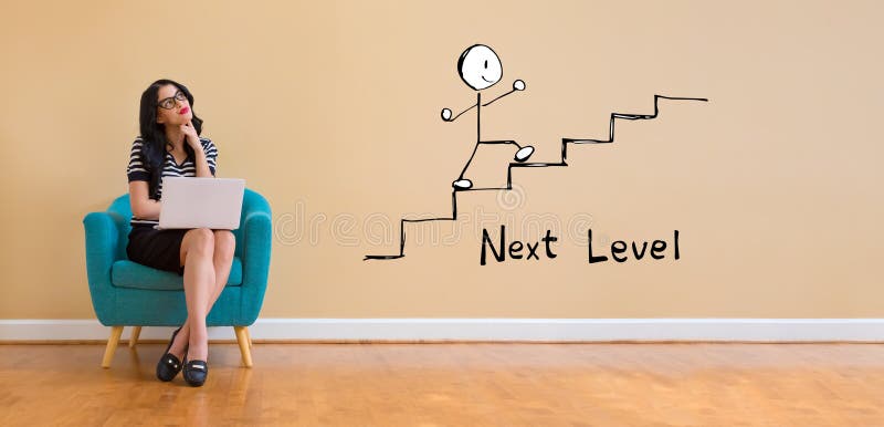 Next Level Concept with Woman Using a Laptop Stock Photo - Image of ...