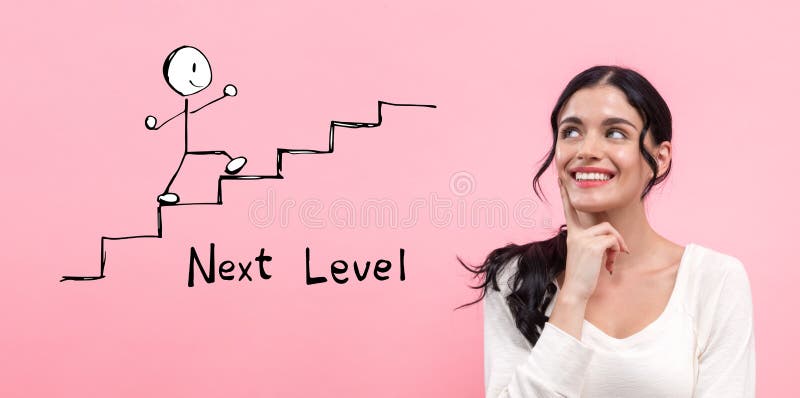 Next Level Concept with Young Woman Stock Photo - Image of next ...