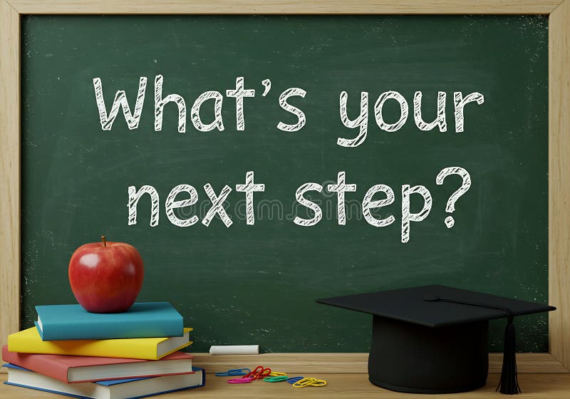 Next Step Chalkboard Education Concept with Books and Cap Stock ...