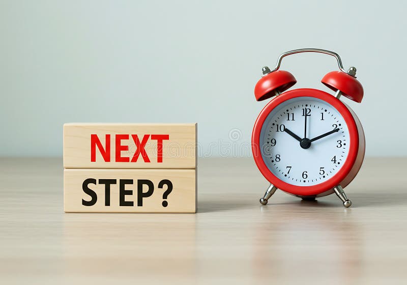 Next Step Concept with Red Alarm Clock Symbol for Time Management Stock ...