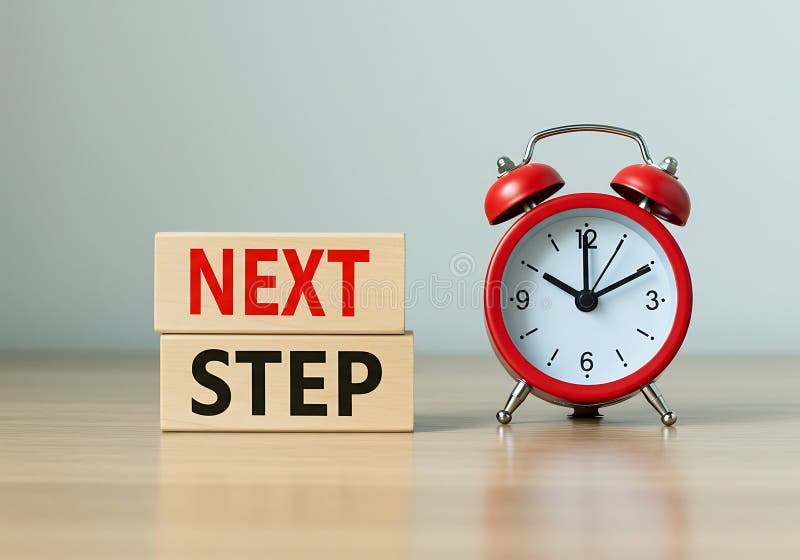Next Step Concept Red Alarm Clock Time Management Business Growth Stock ...