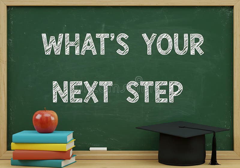 Next Step Education Chalkboard Concept with Books and Cap Stock ...
