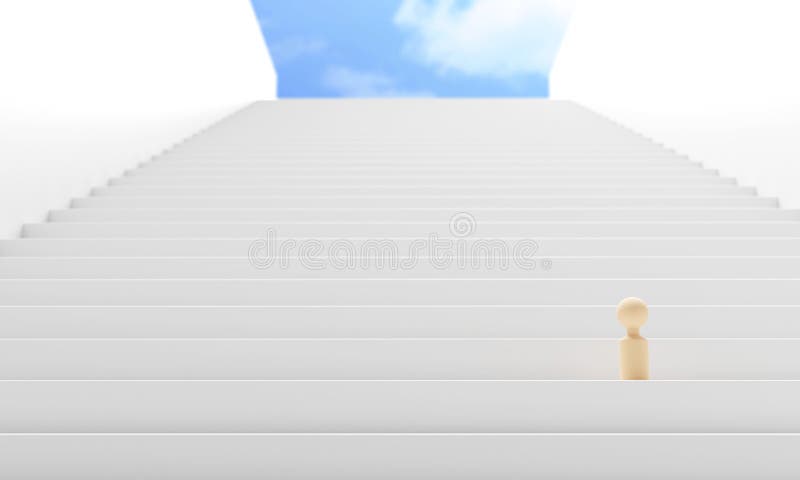 Next Step Forward Concept Design of Wooden People on the Whie Stairs 3D ...