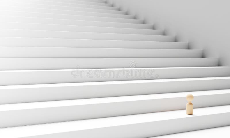 Next Step Forward Concept Design of Wooden People on the Whie Stairs 3D ...
