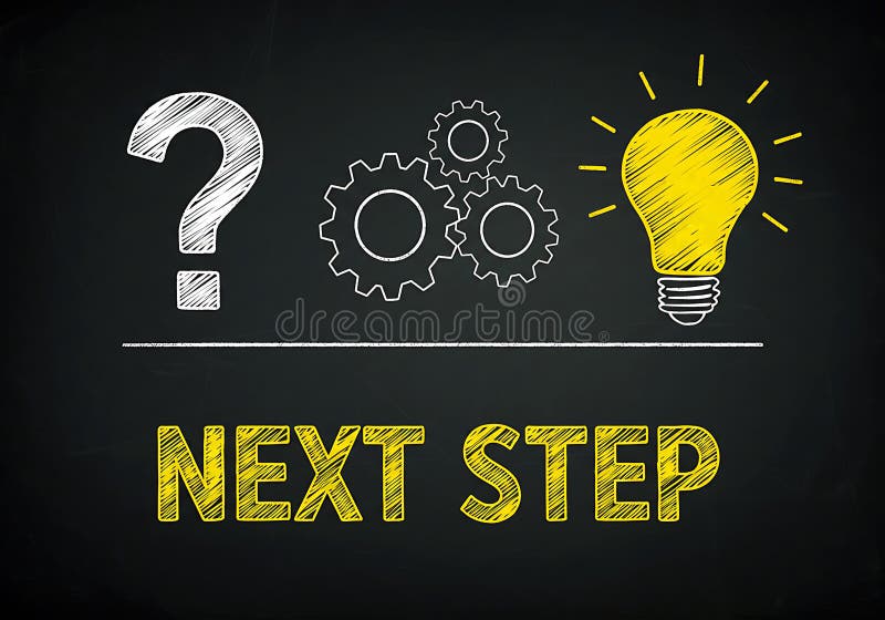 Next Step Motivational Chalkboard Graphic with Icons Focus and ...