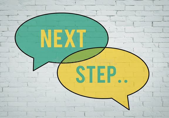 Next Step Speech Bubbles Over White Brick Modern Textured Wall Stock ...