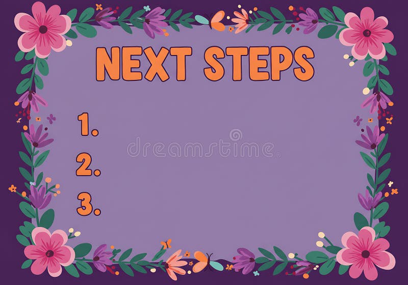 Next Steps Checklist Floral Border Colorful Reminder List Creative ...