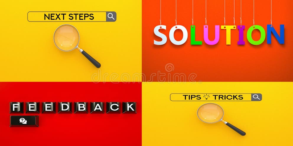 Next Steps , Feedback, Solution and Tricks Concept Stock Illustration ...