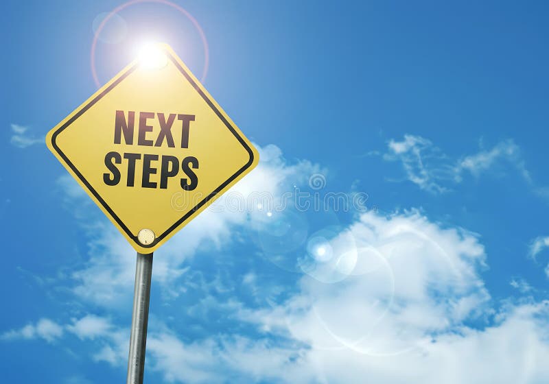 Next Steps Road Sign Under Sunny Blue Sky Nature Path Stock ...