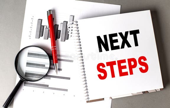 NEXT STEPS Text Written on Notebook with Chart Stock Image - Image of ...