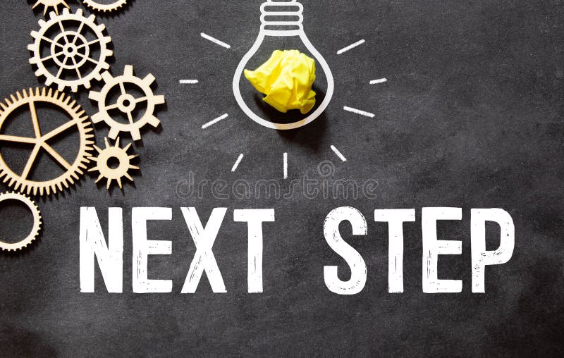 Next Steps Progress Concept with Chalk Text and Direction Arrows on ...