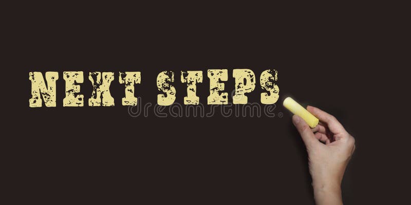 Next Steps Written with Yellow Chalk on Blackboard. Business Startup ...