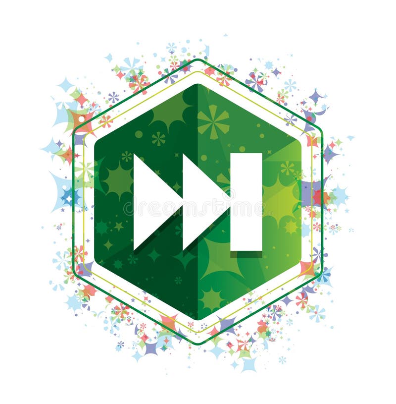 Next Track Playlist Icon Floral Plants Pattern Green Hexagon Button ...