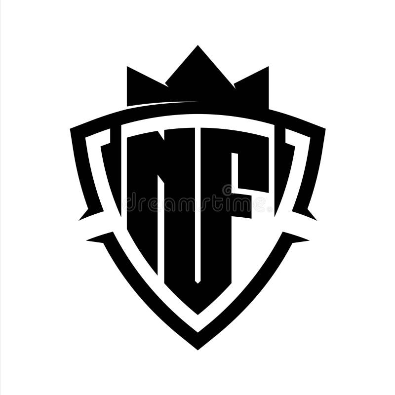 NF Letter Bold Monogram Triangle Curve Shield Shape with Crown Black ...