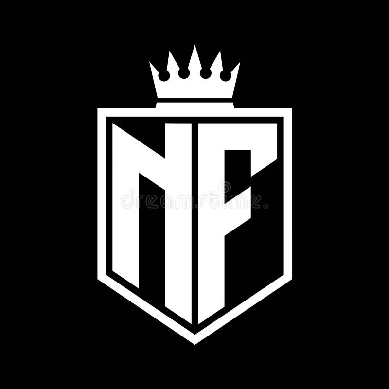 NF Logo Monogram Bold Shield Geometric Shape with Crown Outline Black ...