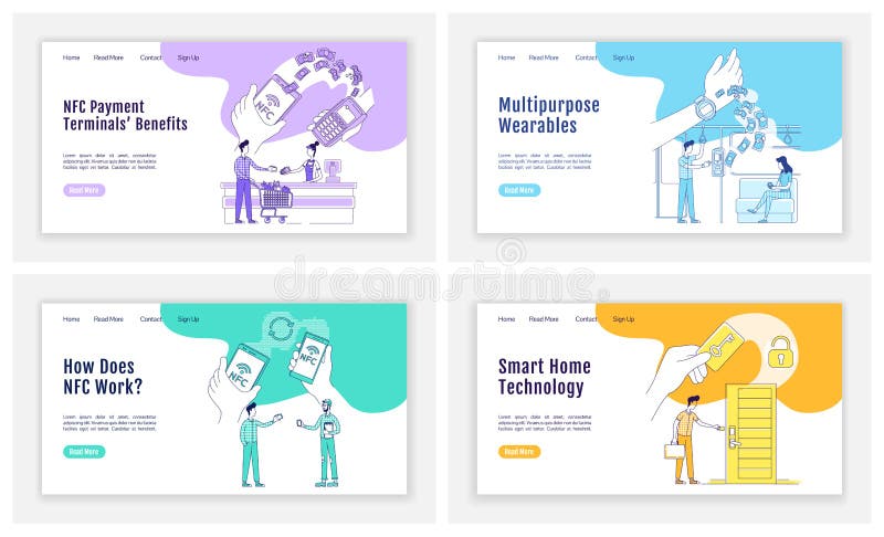 NFC Tech Landing Page Flat Silhouette Vector Templates Set Stock Vector ...