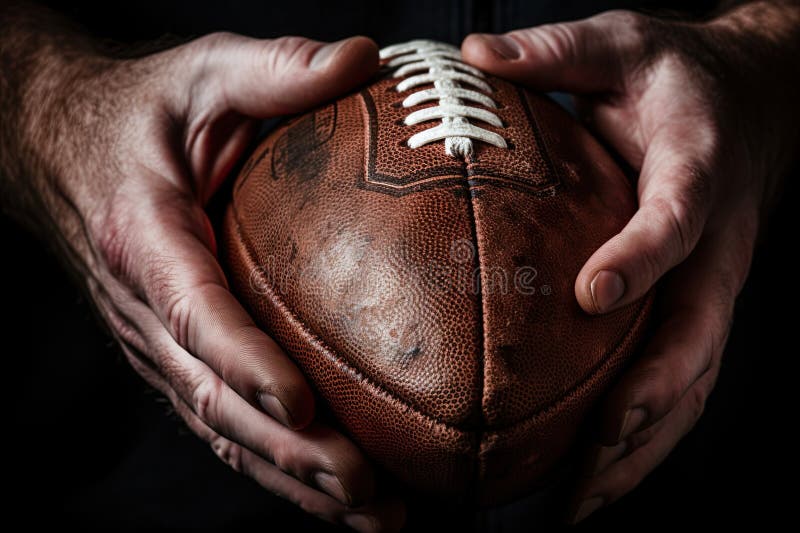 NFL, American Football in Hands. Generative Ai Stock Photo - Image of ...