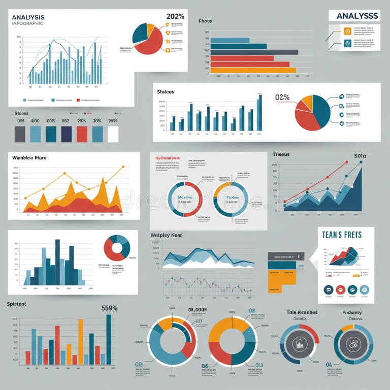 Nfographic Showcasing Various Data Visualization Elements Including Bar Graphs, Line Stock ...