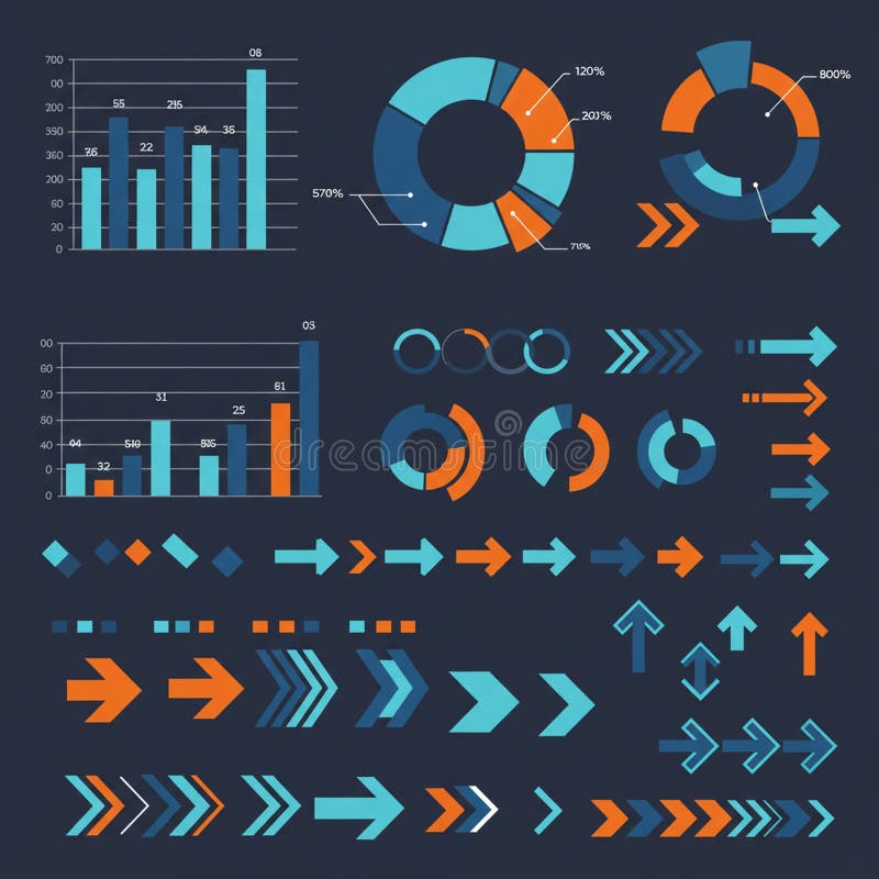 Nfographic with Various Data Visualization Elements on a Dark Blue ...