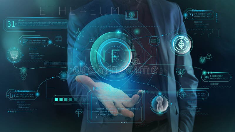 NFT Infographic Data Projection on a Male Palm Stock Image - Image of ...