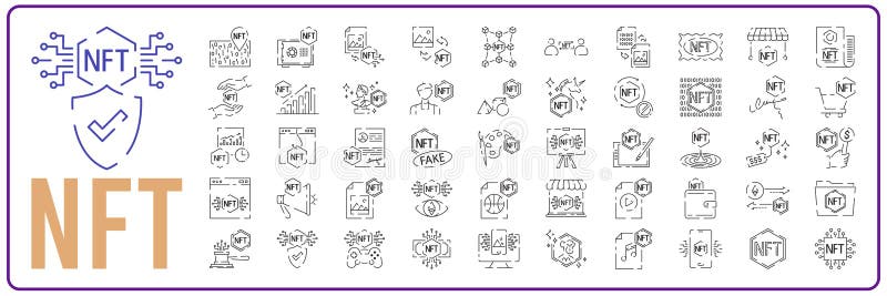 NFT Line Icons Set. Editable Stroke Stock Vector - Illustration of ...
