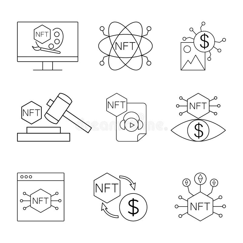 NFT Technology Line Icon Set. Crypto Icon or Logo Symbol Vector ...