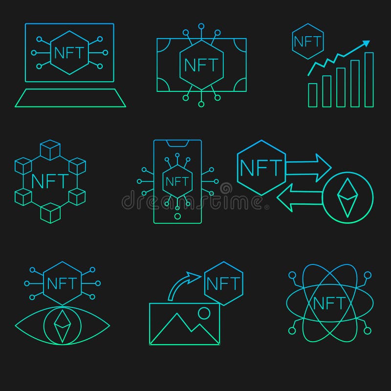 NFT Technology Line Icon Set. Crypto Icon or Logo Symbol Vector ...