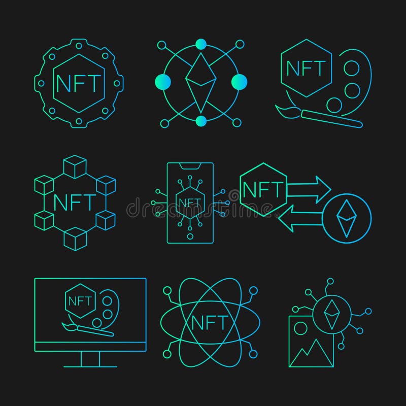 NFT Technology Line Icon Set. Crypto Icon or Logo Symbol Vector ...