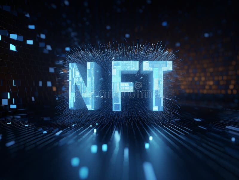 NFT Text Against a Backdrop of Virtual Space Stock Illustration ...