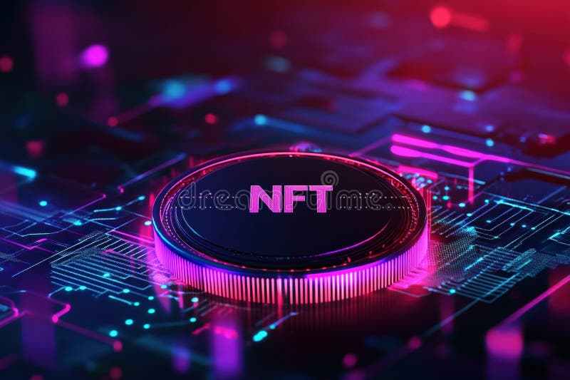 NFT Token on Futuristic Digital Blockchain Platform Stock Photo - Image ...