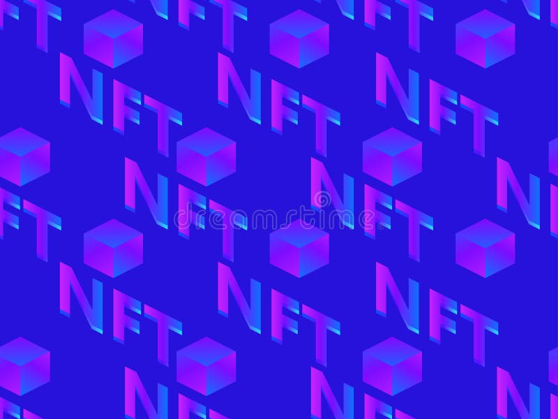 NFT Token Isometric Text with Cube Seamless Pattern. NFT Non-fungible ...